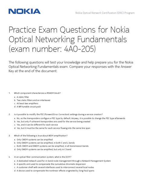 Practice Exam Questions For Nokia Optical Networking Fundamentals Exam