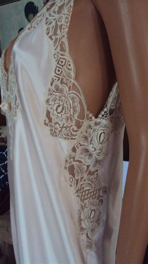 Vtg Christian Dior Pink Wet Look Satin Lace Long Nightgown And Etsy