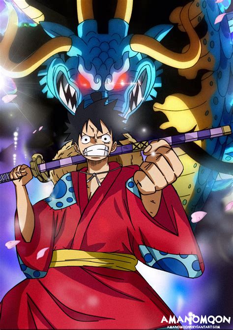 One Piece Luffy Vs Kaido Fanart Wano Kuni Country By Amanomoon On
