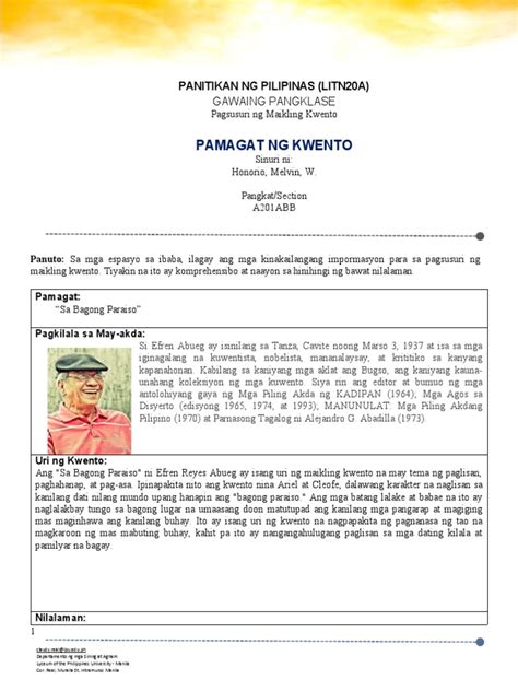 Pagsusuri Sa Maikling Kwento Pdf