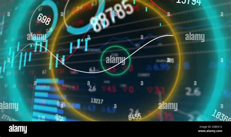 Image Of Circular Neon Shapes In Seamless Pattern Over Statistical