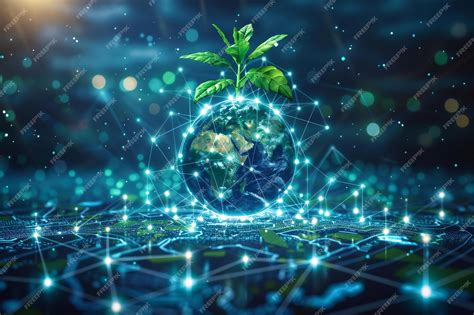 Premium Photo A Digital Illustration Of The Earth With Glowing Lines And Dots Representing The