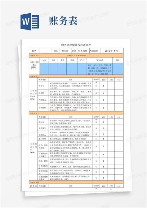 财务助理绩效考核表rev03word模板下载编号qzknvxmr熊猫办公