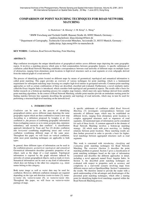 Pdf Comparison Of Point Matching Techniques For Road Network Matching