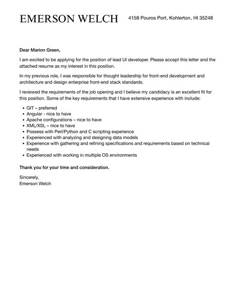 lead ui developer cover letter velvet jobs
