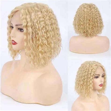 Misana Gorgeous Human Hair Blonde Hair Curly Bob Wig 180 Density