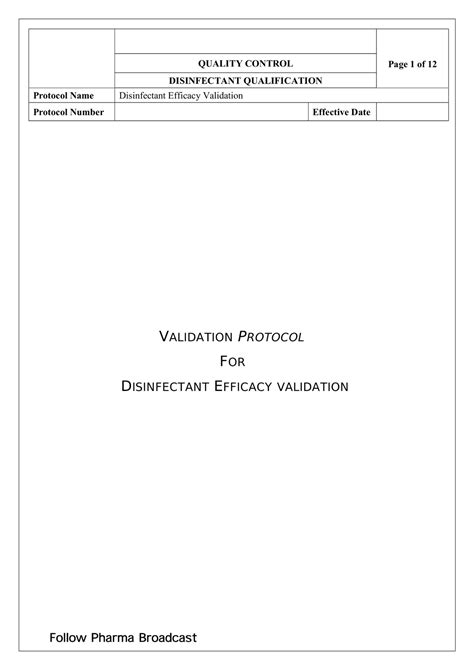 Validation Protocol For Disinfectant Efficacy Validation Quimica