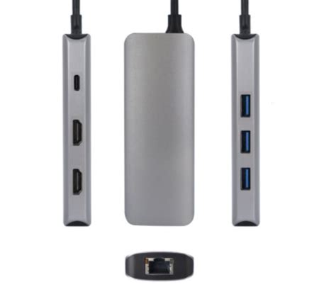 Hub Usb C Urban Factory 7 En 1 Avec 3 Usb A 2 Hdmi 4k 60hz 1 Rj45 1 Usb