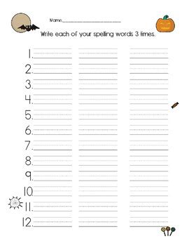 Spelling Practice Worksheet Write Each Word 3 Times By LailaBee