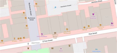 osm screenshot emphasizing polygons as buildings and the amenities that