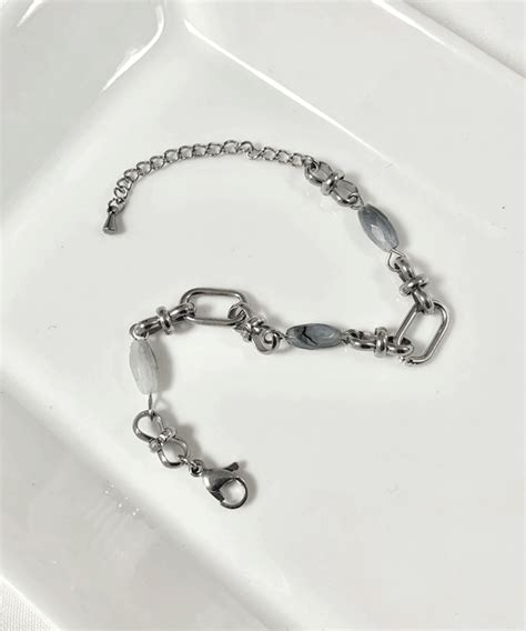 자체제작 써지컬 스틸 볼드 체인 대리석 비즈 팔찌 에이블리