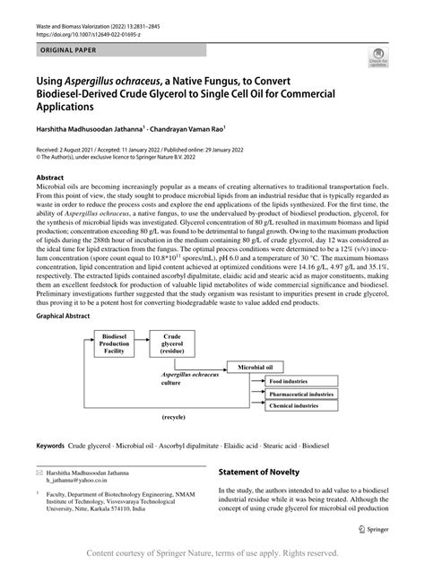 Using Aspergillus Ochraceus A Native Fungus To Convert Biodiesel