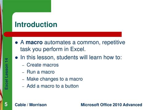 PPT Excel Lesson Creating And Using Macros PowerPoint Presentation ID