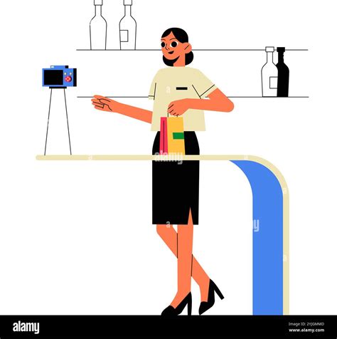 Female Bartender Preparing Drink For Online Content Creation In Flat