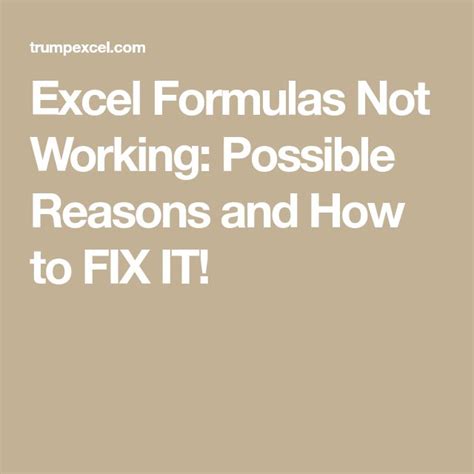 Excel Formulas Not Working Not Calculating Fix Excel Formula Excel Formula