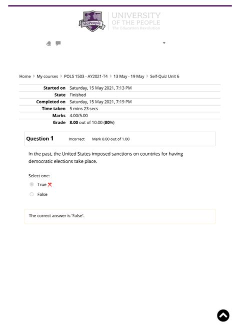 Self Quiz Unit Attempt Review Started On Saturday May PM State Finished