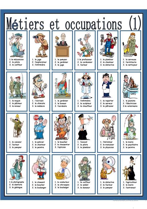 Métiers Et Occupations 1 Fle France Fiches Pédagogiques