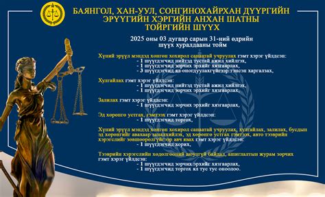 БАЯНГОЛ ХАН УУЛ СОНГИНОХАЙРХАН ДҮҮРГИЙН ЭРҮҮГИЙН ХЭРГИЙН АНХАН ШАТНЫ ТОЙРГИЙН ШҮҮХ ТОЙМ 2025