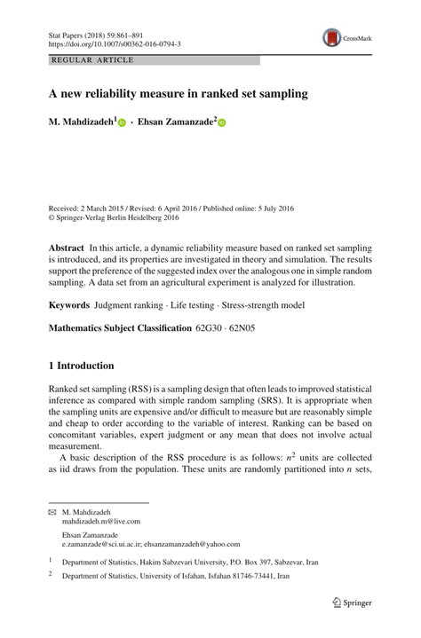 PDF A New Reliability Measure In Ranked Set Sampling