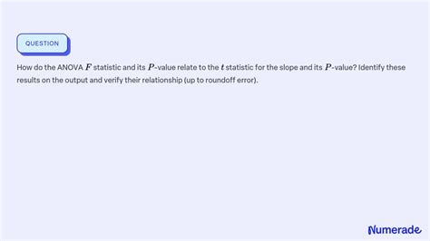 solved how do the anova f statistic and its p value relate to the t