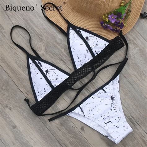 2019 Hollow Bikinis Marble Print Swimsuit Female Sexy Thong Brazilian