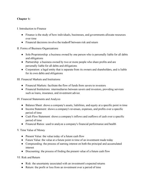 Fin 221 Chapter 1 Fin 221 Notes For Ch 1 Chapter 1 I Introduction