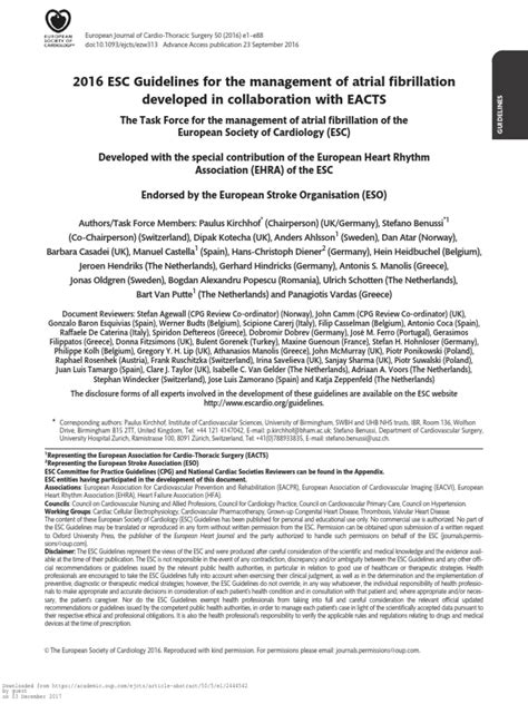 2016 Esc Guidelines For The Management Of Atrial F Pdf Myocardial Infarction Stroke