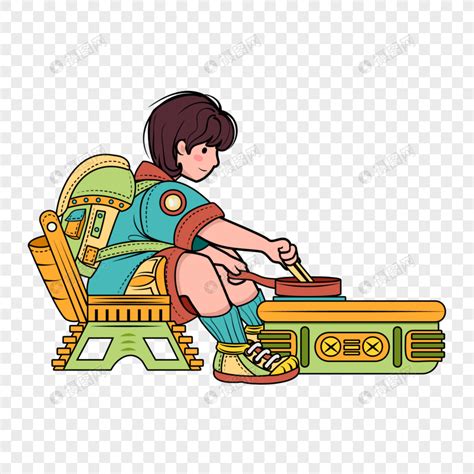 캠핑에서 요리하는 소년 Png 일러스트 무료 다운로드 Lovepik