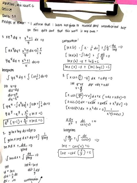 Quiz 20 Variable Separable Homogeneous De Pdf