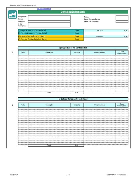Plantilla De Excel Para Conciliacion Bancaria Pdf