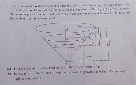 Solved The Figure Shows A Vessel In The Form Of A Frustum Which Is