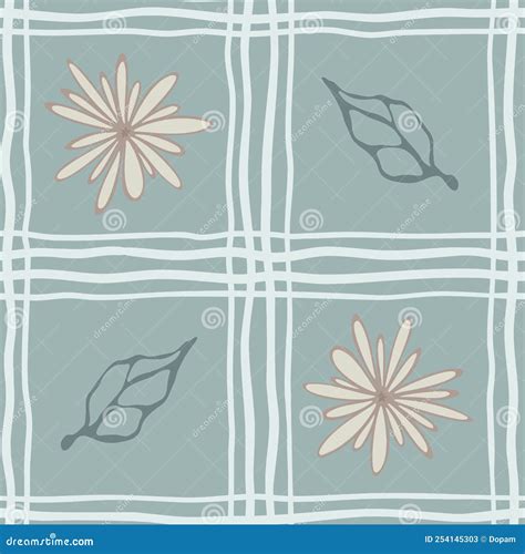 Simple Shapes Of Flowers And Leaves In Hand Drawn Grid Simple Seamless