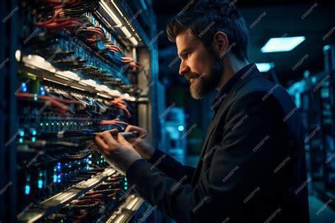 Premium Photo System Administrators Or Sysadmins Are Servicing Server Racks