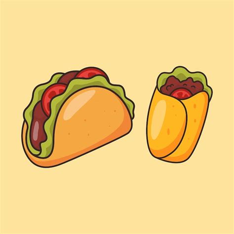 Ilustração Vetorial De ícone De Taco E Burrito Vetor Premium