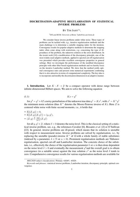 Pdf Discretisation Adaptive Regularisation Of Statistical Inverse