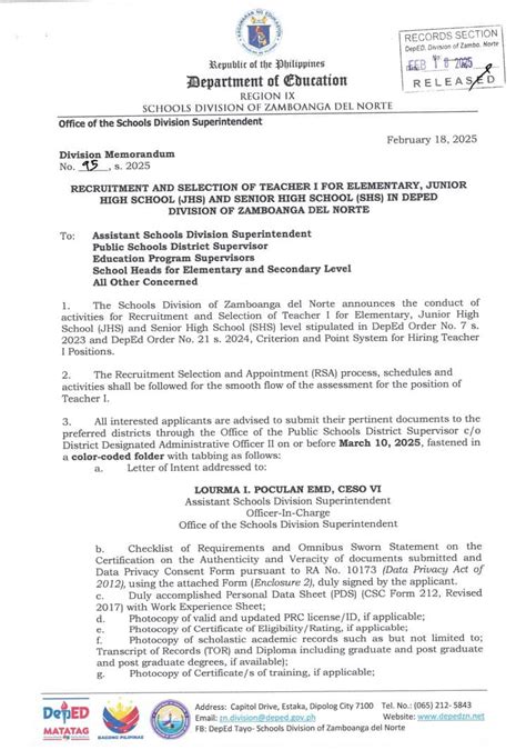 Dm No 95 S 2025 Deped Zn Personnel And Payroll Section