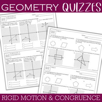 Geometry Unit Quizzes Rigid Motion Congruence By Kacie Travis