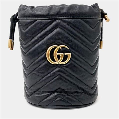 Gucci Black Calfskin Matelasse Mini Gg Marmont Bucket Bag Gucci The