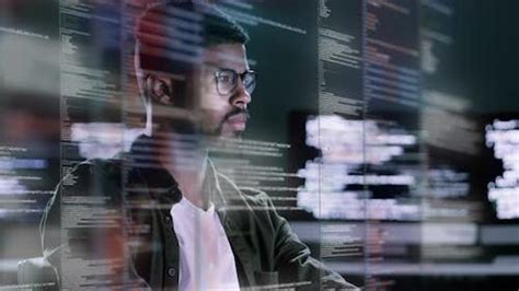 Man Programming And Coding At Night On Computer Dashboard For Software Business Corporate