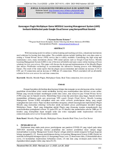 Pdf Rancangan Plugin Multiplayer Game Moodle Learning Management