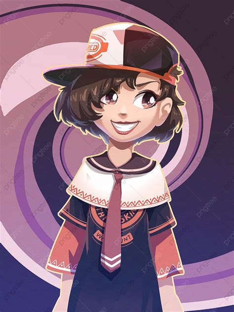 보라색 오렌지 모자 힙합 짧은 머리 소녀 일러스트 그림 보라색 단순한 장식 패턴 일러스트 Pngtree 로열티 무료