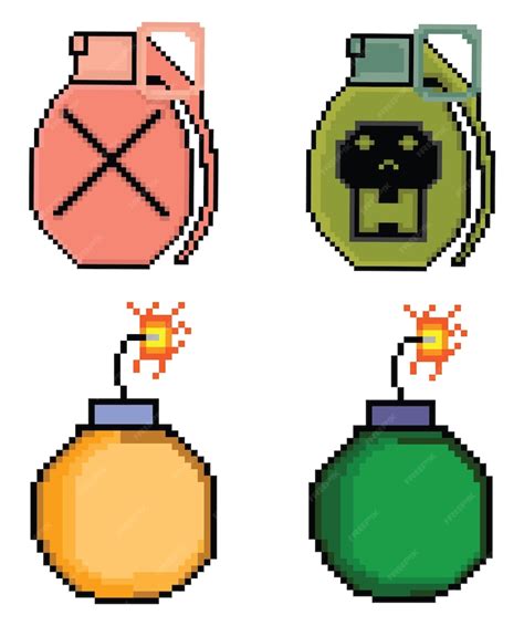 Premium Vector | Bomb pixel art set explosion pixel art minecraft