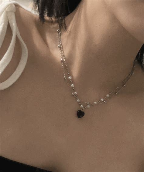 변색x 키치 원석하트 써지컬스틸 레이어드 체인 목걸이3color 에이블리