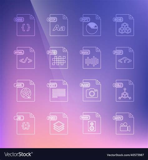 Set Line Mov File Document Obj Php Ppt Png Vector Image