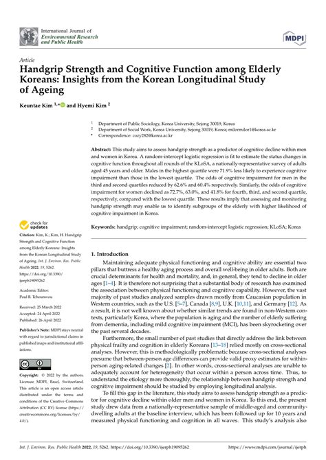 Pdf Handgrip Strength And Cognitive Function Among Elderly Koreans Insights From The Korean