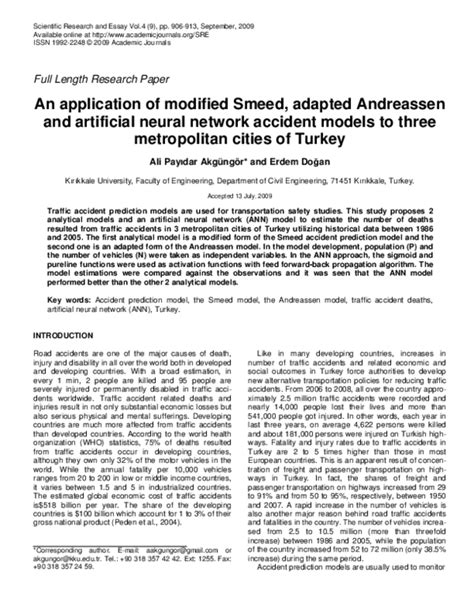 Pdf An Application Of Modified Smeed Adapted Andreassen And Artificial Neural Network