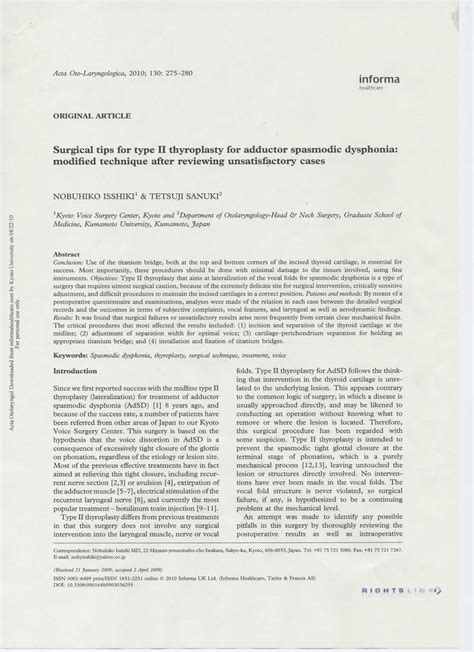 Pdf Surgical Tips For Type Ii Thyroplasty For Adductor Spasmodic Dysphonia Modified Technique