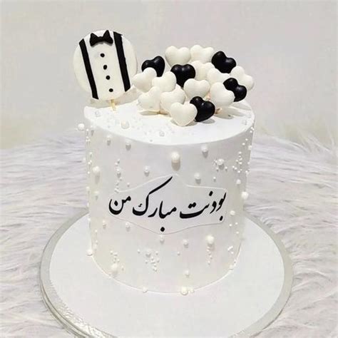 خرید و قیمت کیک تولد خانگی تم مردونه با فوندانت قلب سفید و مشکی وزن