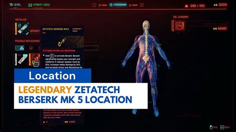 Cyberpunk 2077 Legendary Zetatech Berserk Mk 5 Cyberware Location Youtube