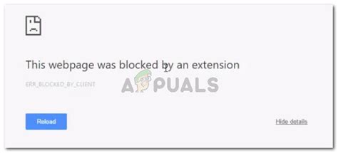 Cette page Web a été bloquée par une extension ERR BLOCKED BY CLIENT
